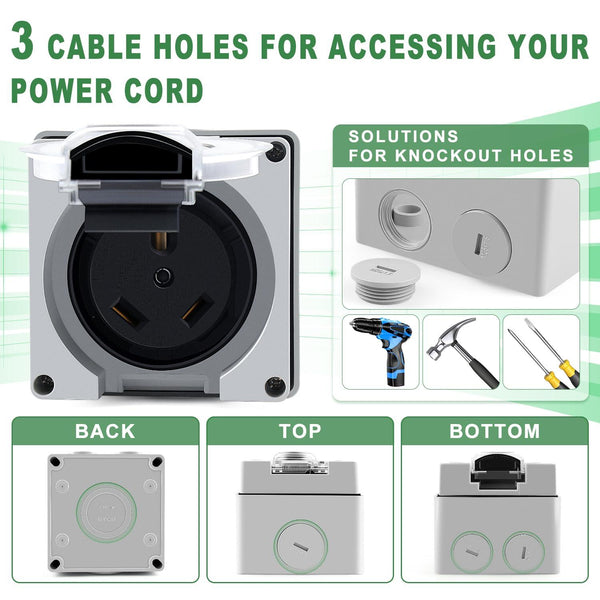 Knoweasy 30 Amp RV Power Outlet Box 125V NEMA TT-30R - knoweasy