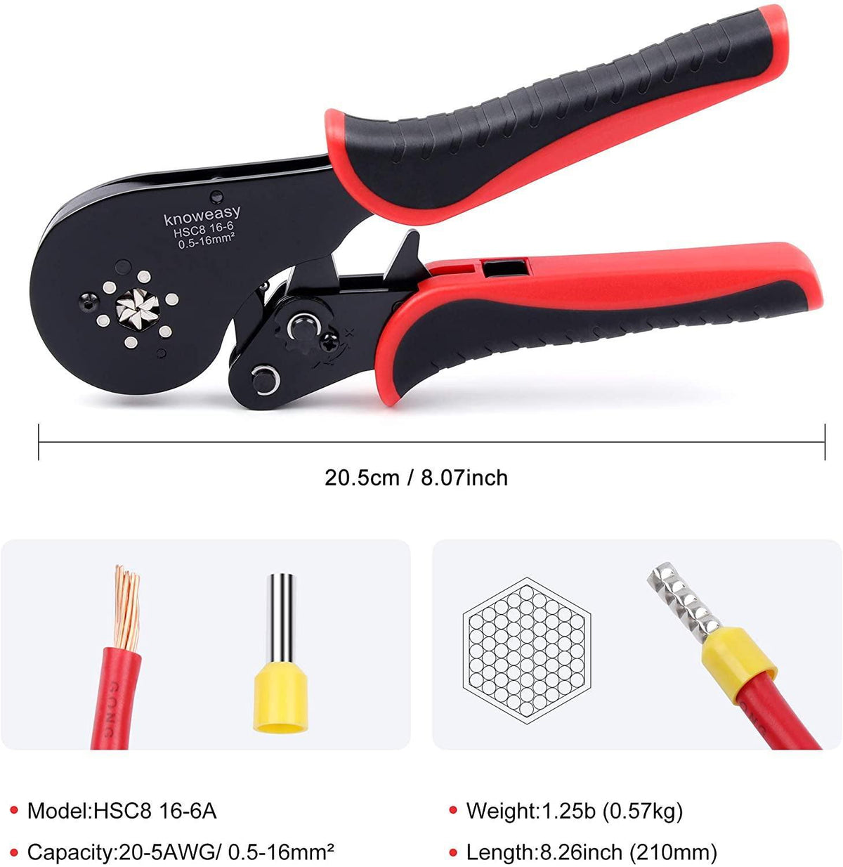Hexagonal Crimper,Knoweasy 16-6 Crimping Tool and Hexagonal Wire Crimp - knoweasy