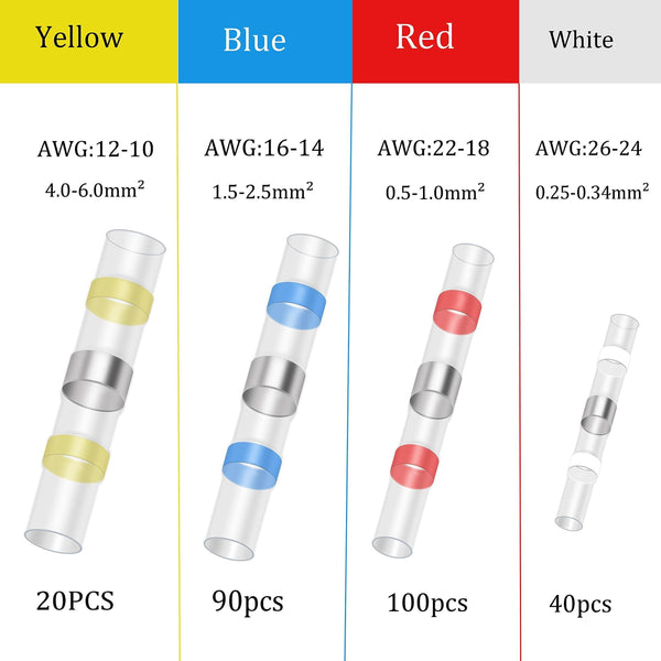 Knoweasy 250PCS Solder Seal Wire Connectors, AWG26-10 High Grade Heat ...
