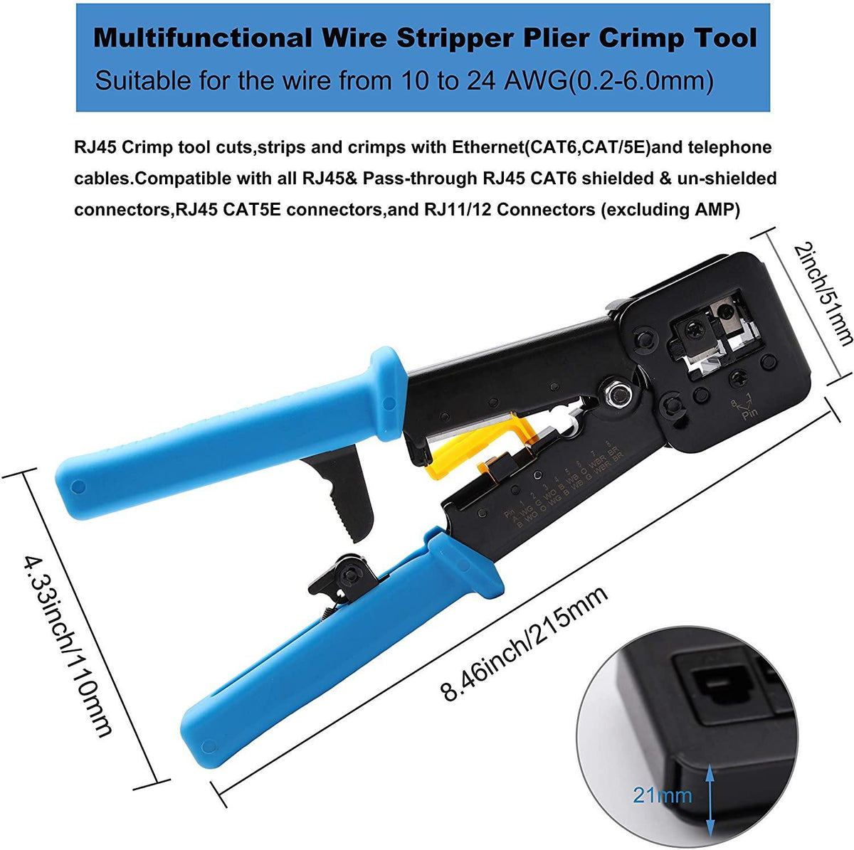 RJ45 Crimp Tool Kit-With Connectors And Network Wire Stripper-Knoweasy ...