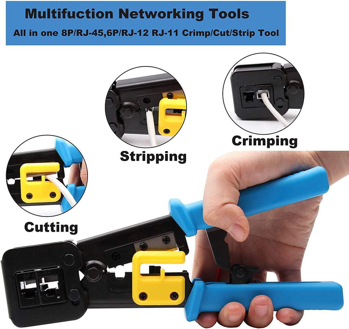 RJ45 Crimp Tool Kit-With Connectors And Network Wire Stripper-Knoweasy ...